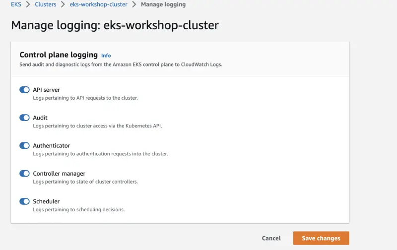 Configuring Control Plane Logs Eks Workshop
